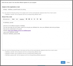 Improvements: Registration email | Affiliate tracking software